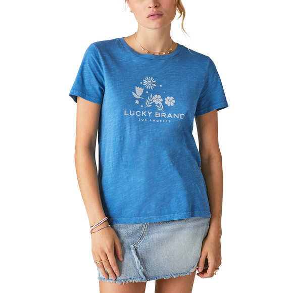 Lucky Brand | Tops | Lucky Brand Lucky Script Classic Crew Tee Deep ...
